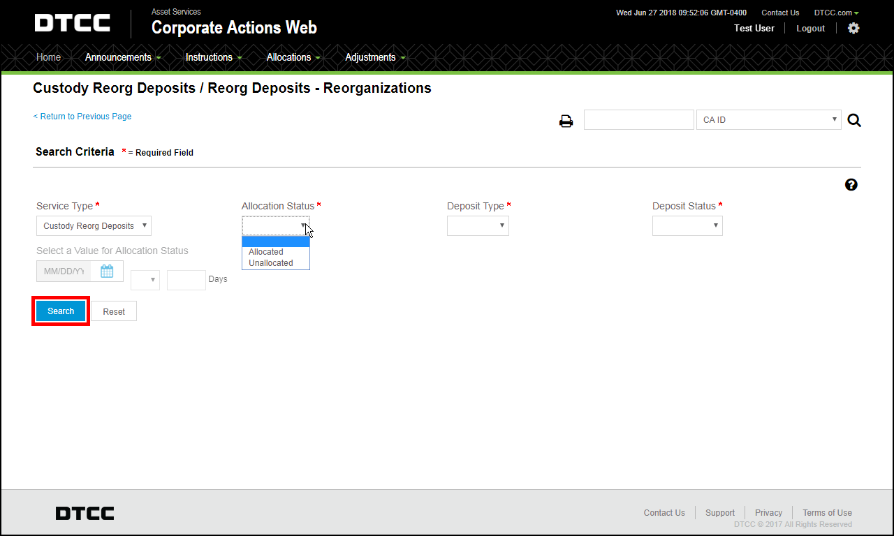 Searching for Custody Reorg or Reorg Deposits