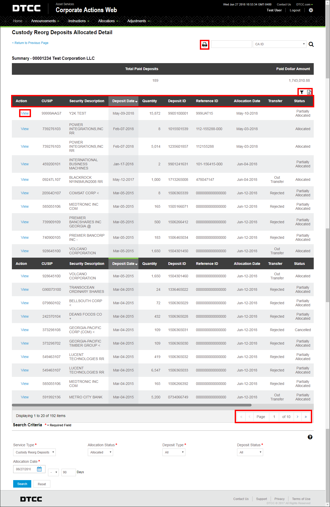 Searching for Custody Reorg or Reorg Deposits