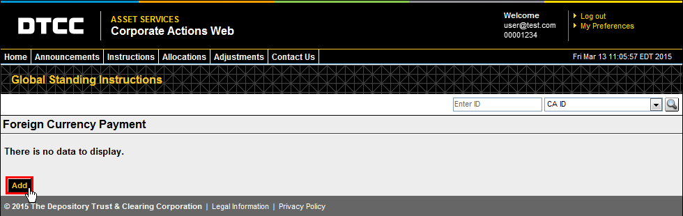 Adding and Deleting Global Standing Instructions for Foreign Currency
