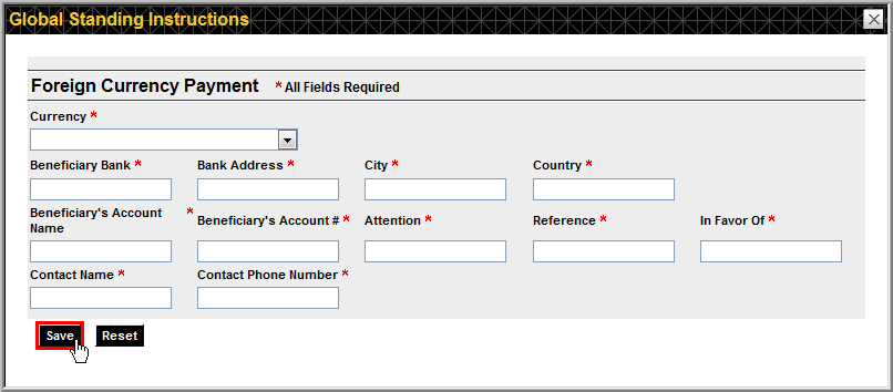 Adding and Deleting Global Standing Instructions for Foreign Currency