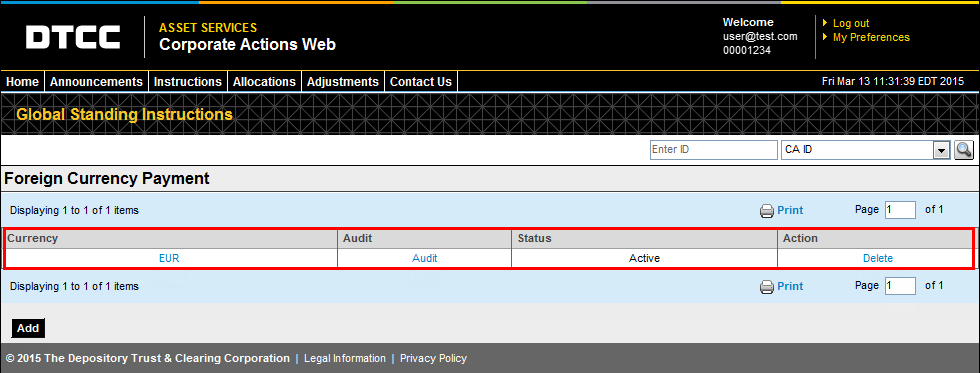 Adding and Deleting Global Standing Instructions for Foreign Currency