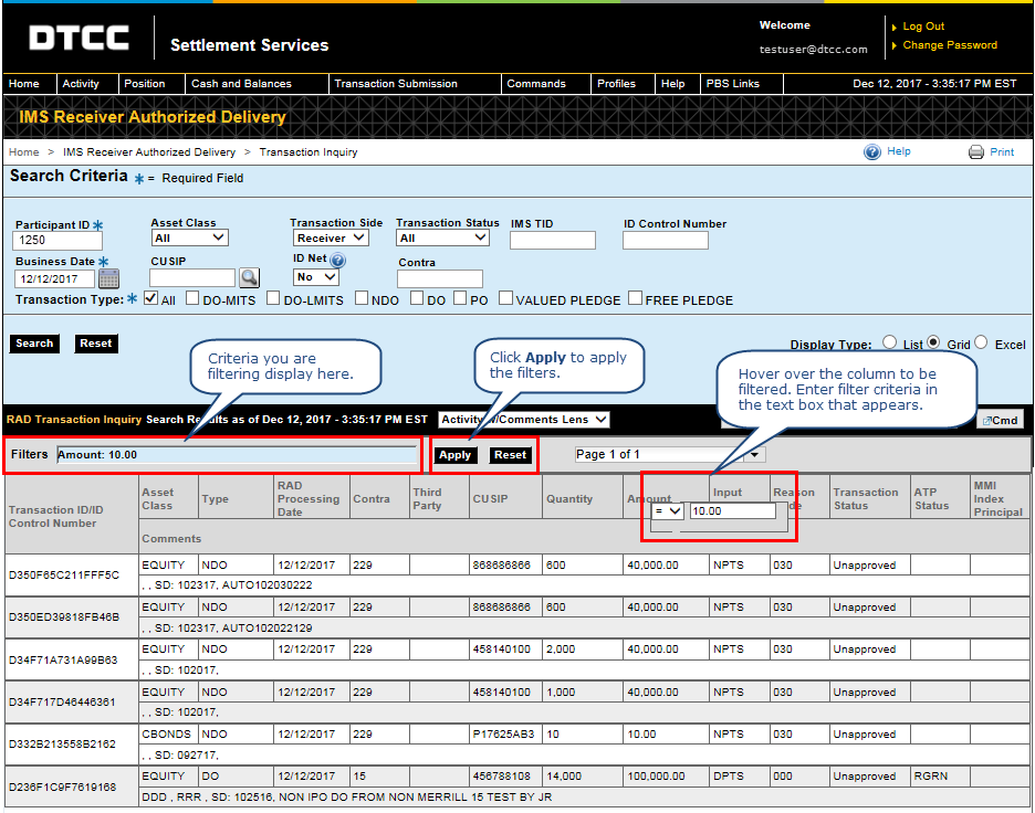 Filtering Rad Transactions